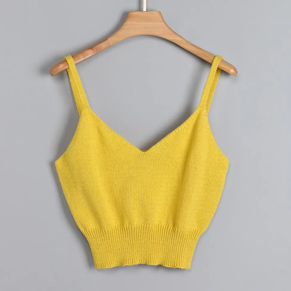 FEITONG, вязанные сексуальные майки, женские майки без рукавов с v ...