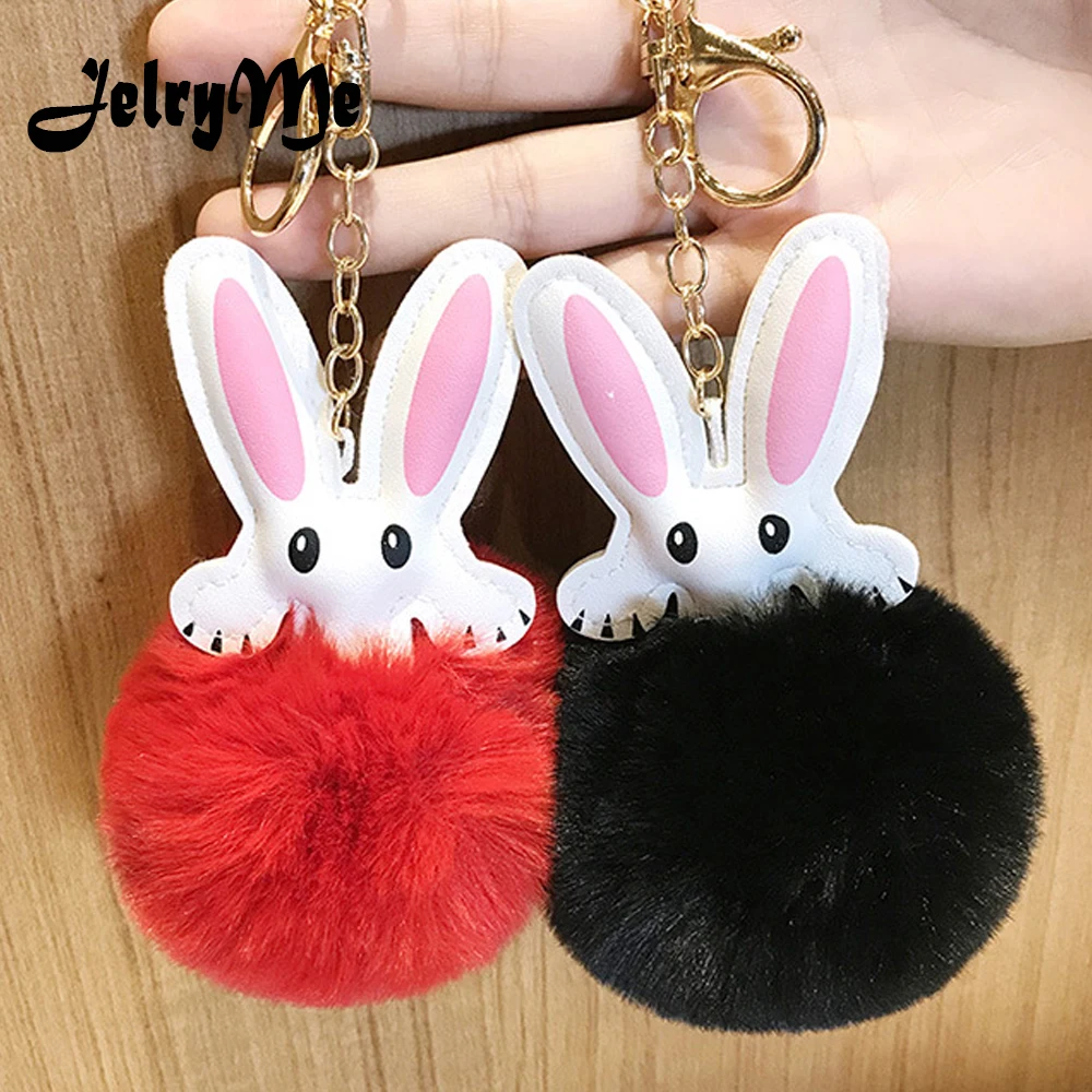 Cute Cartoon Bunny Keychain & Pendant Car Key Ring Holder Faux Rabbit ...