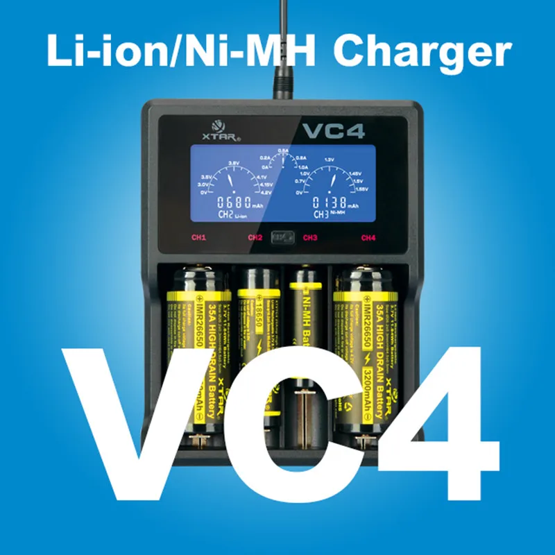 Original XTAR VC4 Charger Universal LCD Screen Display USB Ni MH/Ni CD ...