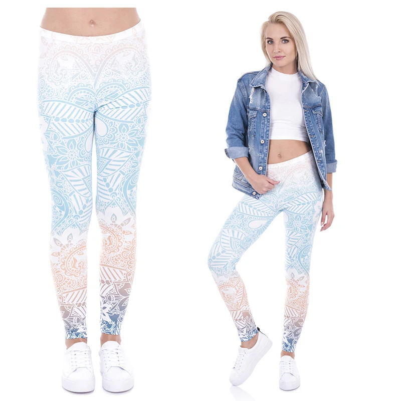 Women Sexy Pants Printed Dry Fit Sport Pants Elastic Fitness Gym Workout Running Sky Blue Sport