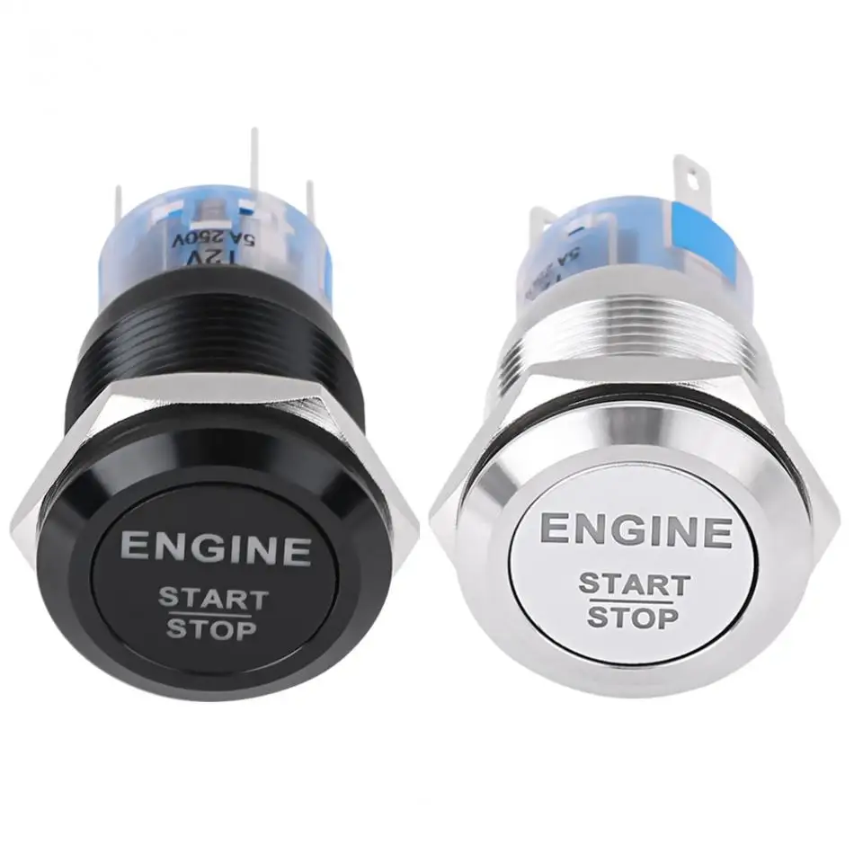 Car Engine Start Switch Ignition Switch 19mm 12v White Led Silver ...
