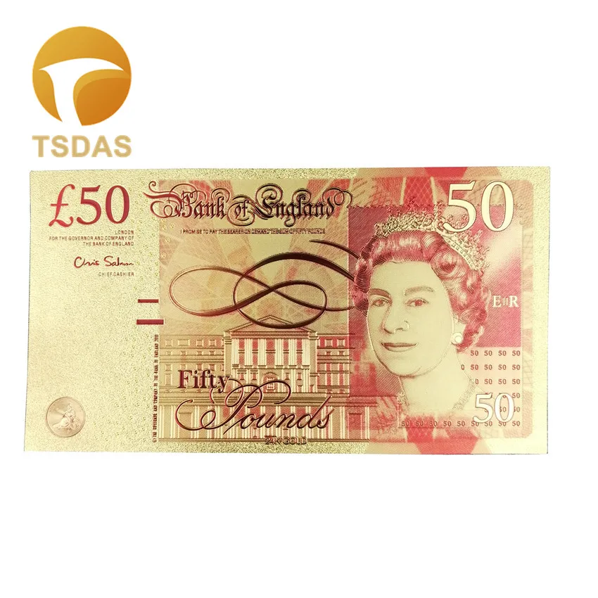 24k Gold Foil Banknote British 50 Pounds Note In 24k Gold Plated ...