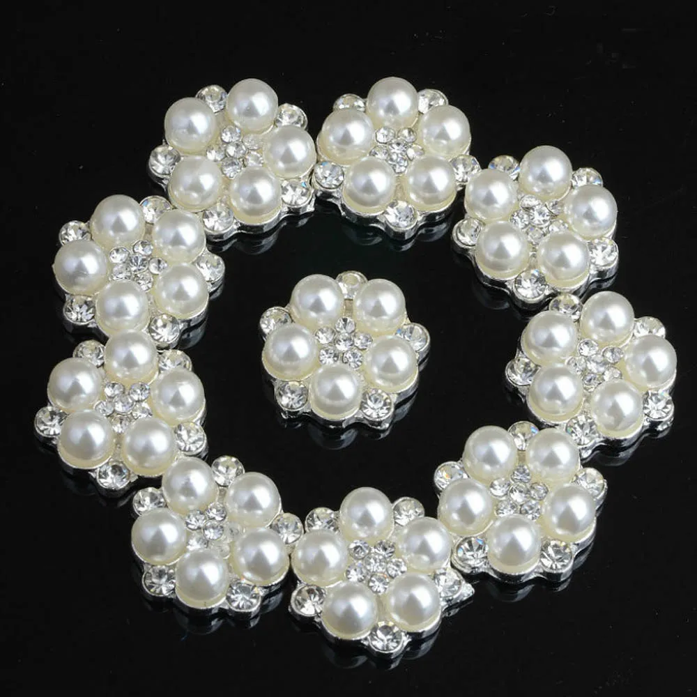 10 unids/lote de botones plateados de aleación de perlas de diamantes ...