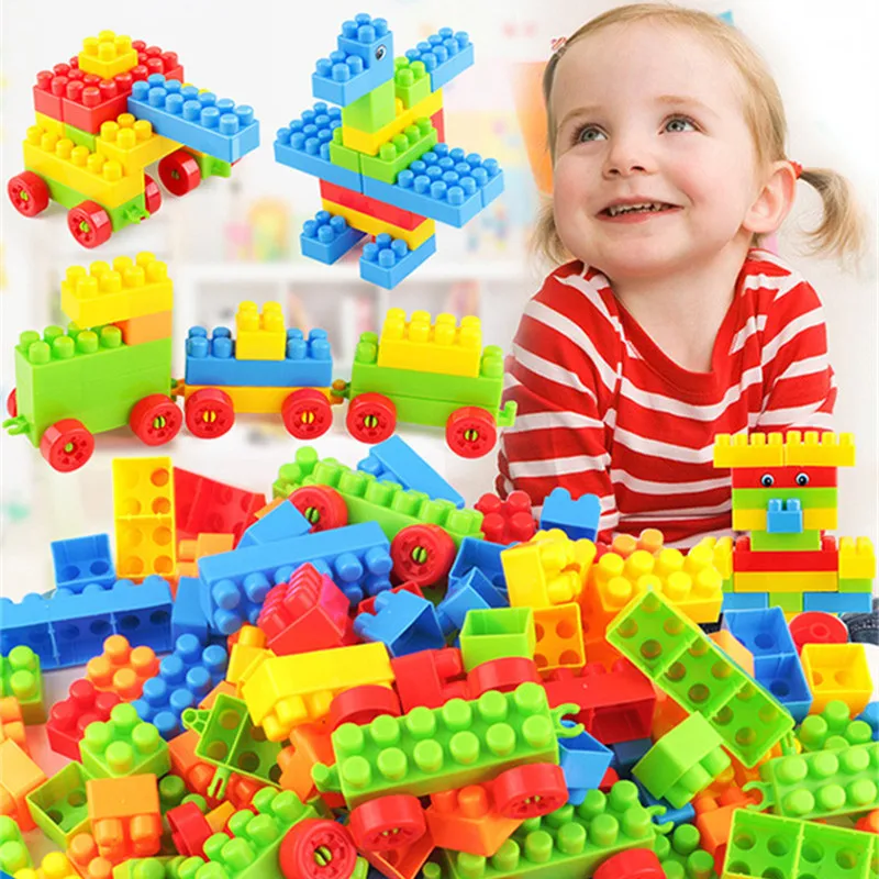 182 Pcs kids self locking bricks children plastic building blocks diy ...