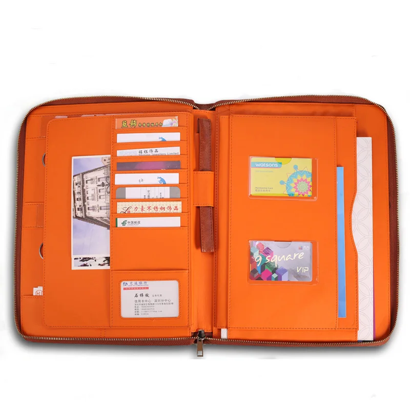 Pasta para documentos multifuncionais com zíper a4, pastas de couro pu ...