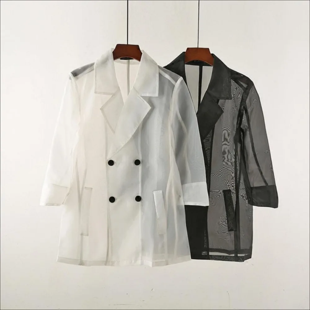 2021-Summer-Men-Tide-Brand-Double-breasted-Slim-Hollow-Transparent-Coat ...