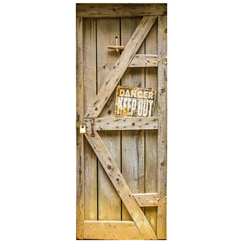 77*200cm fake 3d retro Wooden Door vinyl mural stickers vintage home ...