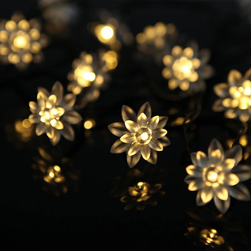 Warm White 3M 24LED Lotus Flower String Lights Battery Wedding ...