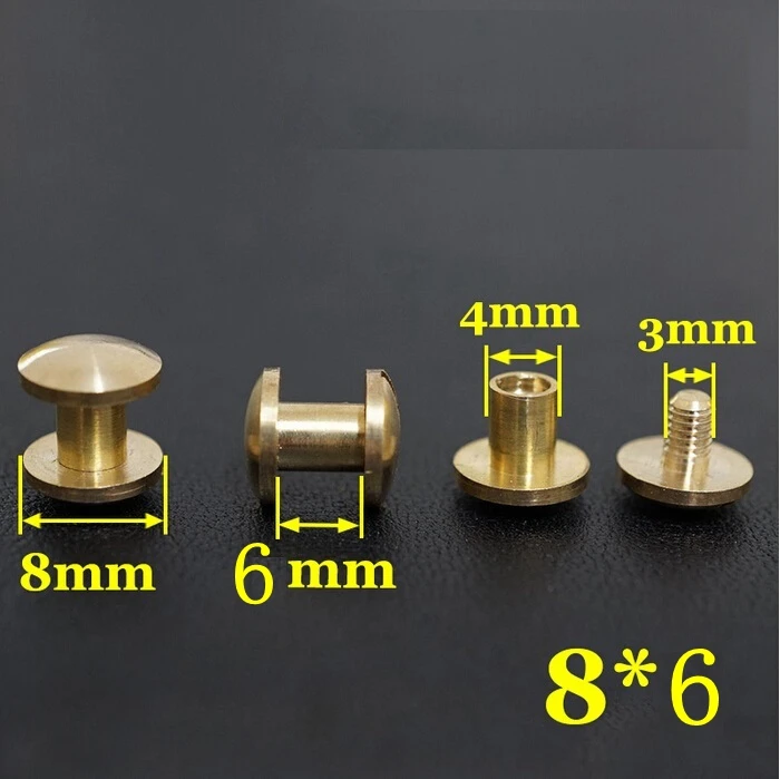 M3X8x6mm Leathercraft Pure Brass Belt Screw Rivet flat Head Button ...