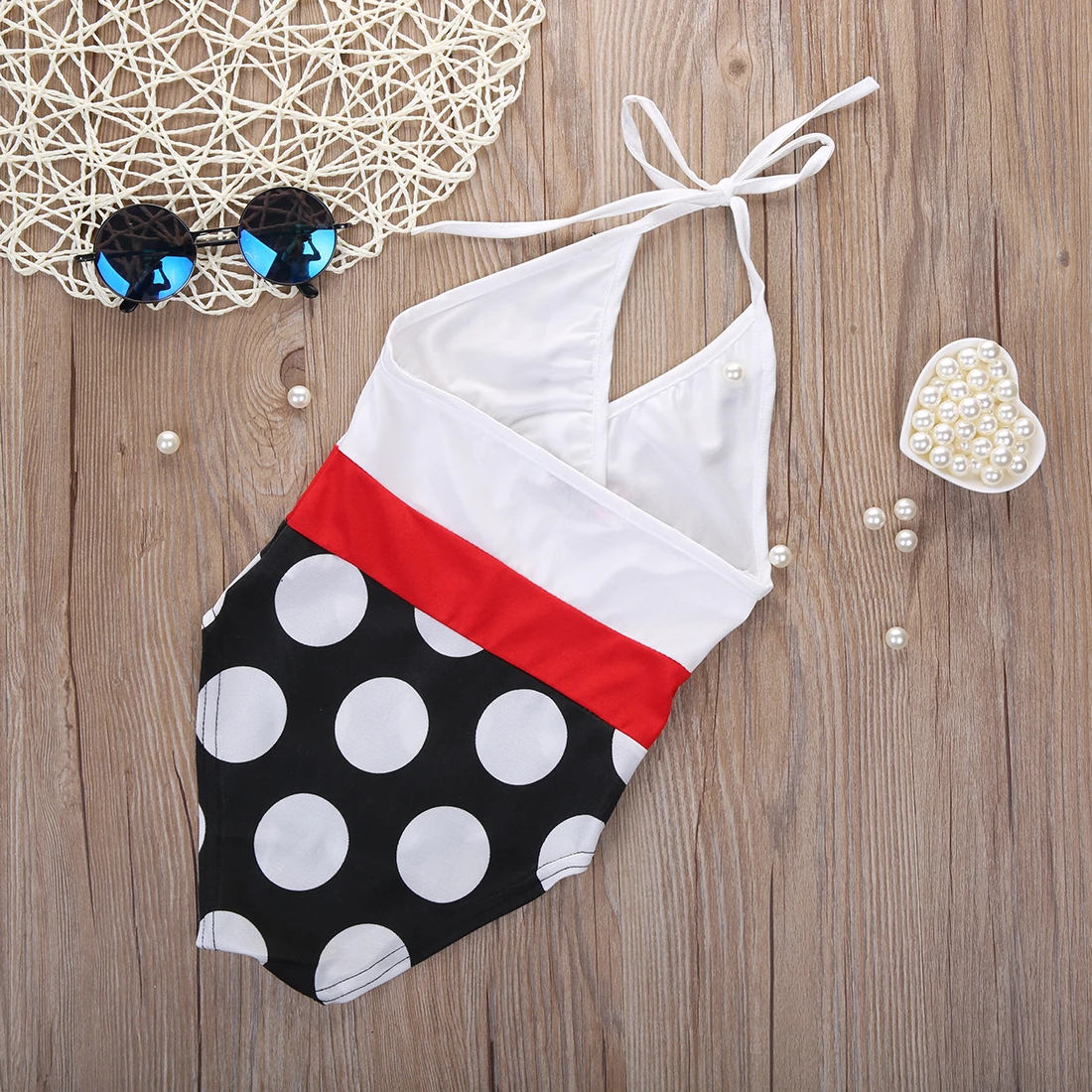 Слитные костюмы в крупный горошек для девочек, купальный костюм, бикини ...