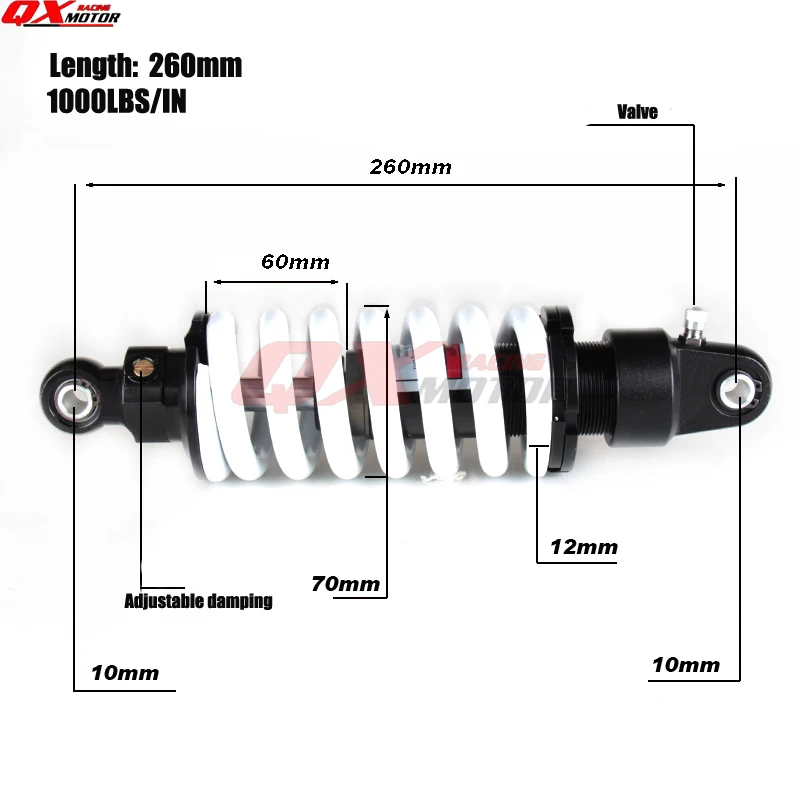 260mm Fully adjustable rear shocks absorber suspension 1000LBS ...