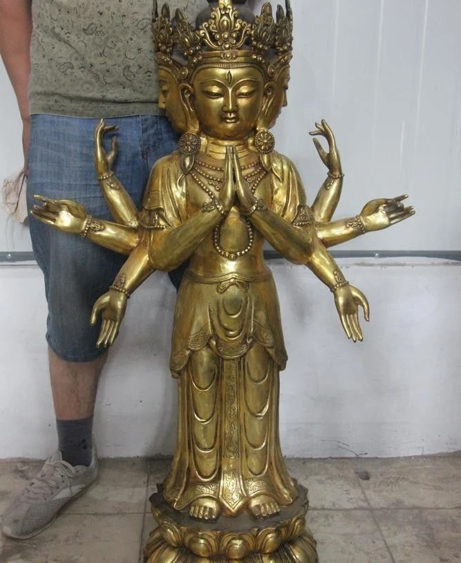 Tibetan Buddhist Bronze Copper Three Face Eight Arm Kwan yin ...