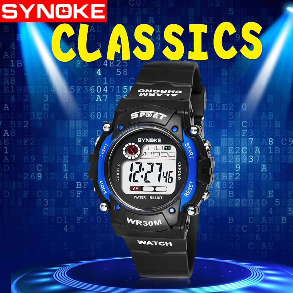 SYNOKE детские светящиеся водонепроницаемые многофункциональные студенческие электронные часы ...