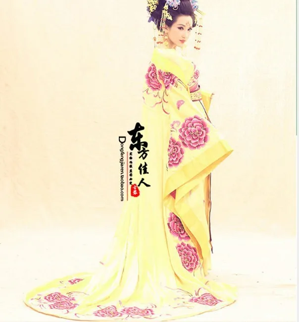 Delicate Embroidery Yellow Empress Costume with Long Tail TV Play ...