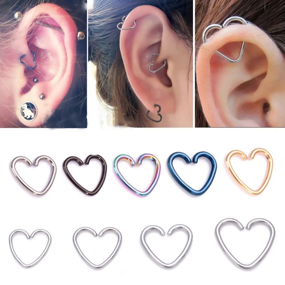 5 pcs/lot Fake Ear Piercing Tragus Heart Piercing Earrings Cartilage ...