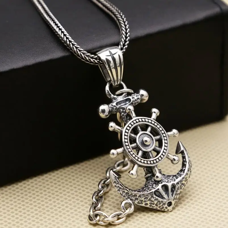 S925 Sterling Silver Jewelry Anchor Pirate Lock men's Pendant (FGL ...