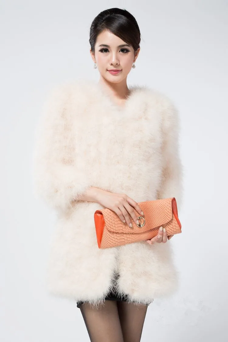 Winter Fur Coat Of Natural Ostrich Feather Fur Autumn Winter Warm Thick ...