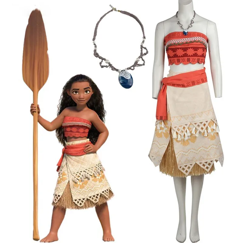 Polynesia Moana Cosplay Costume Princess Costume Adult Women Halloween Suit With Necklace