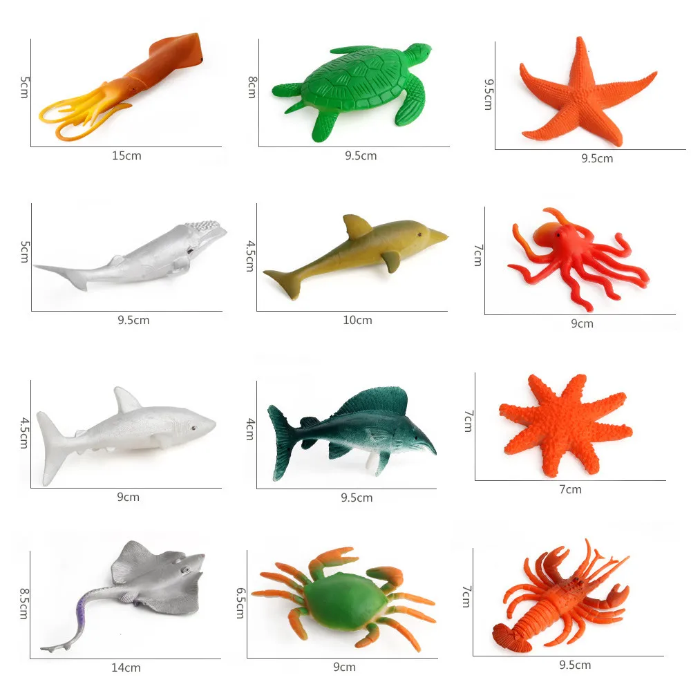 12pcs Plastic Ocean Animals Figure Sea Creatures Model Toys Dolphin ...