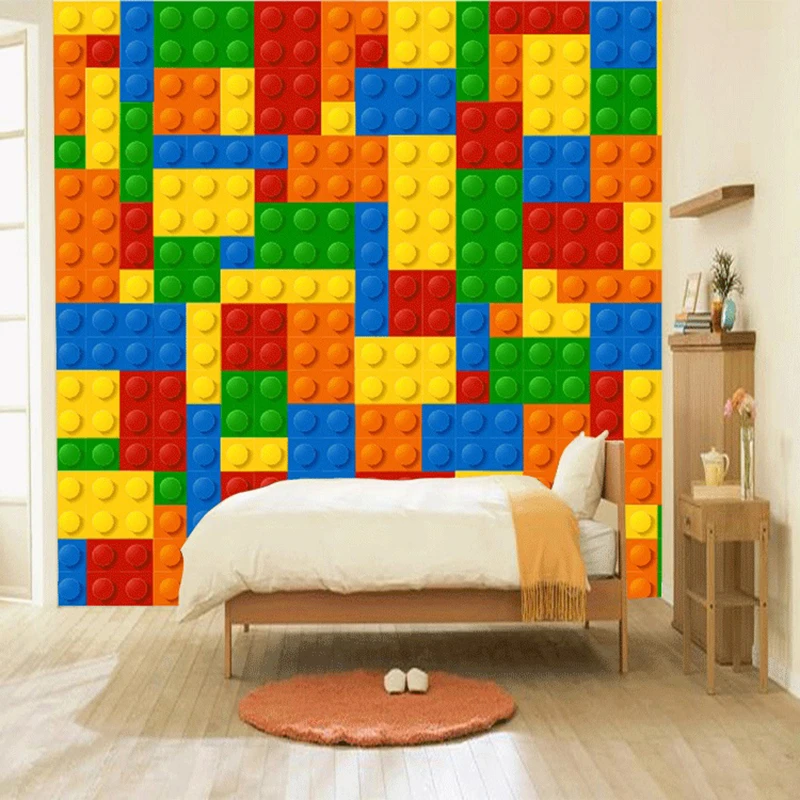Custom Wall Cloth 3D Colorful Toy Blocks Lego Bricks Wall Covering ...