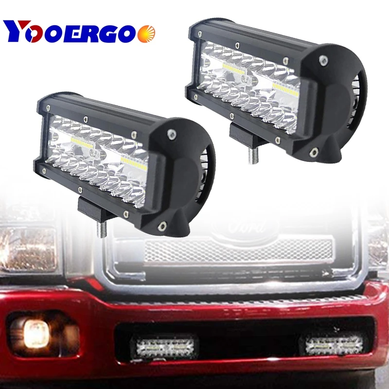 120w 7 inch LED Light Bar Flood Spot Combo Beam 12V 24V Car Truck 4WD ...