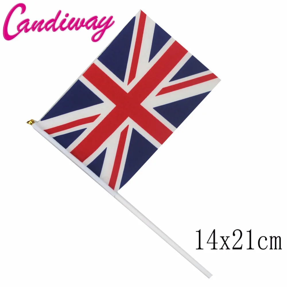 14x21cm 5pcs The small British flag hand waving flags with Plastic ...