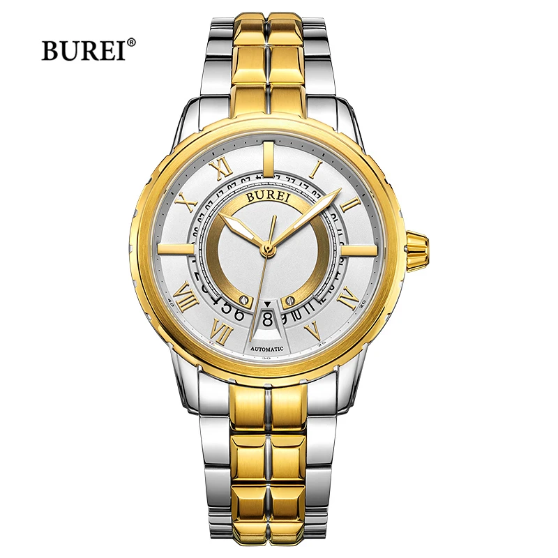 Burei Brand Fashion Gold Silver Automatic Mechanical Watch For Men ...