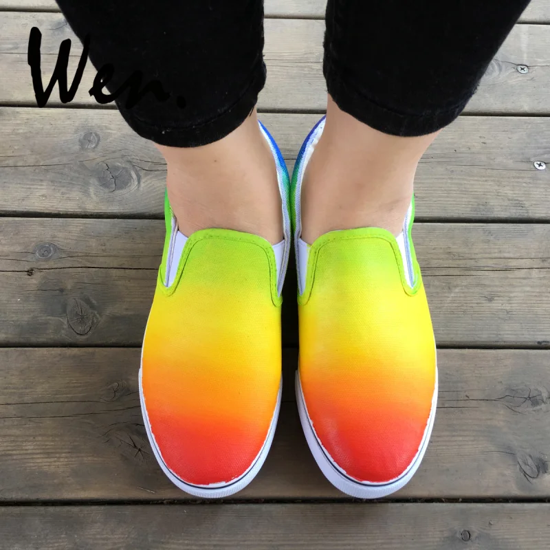 Wen Shallow Mouth Shoes Hand Painted Gradient Change Rainbow Color ...