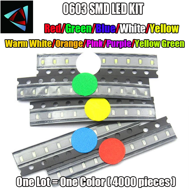 4000pcs 0603 Ultra Bright SMD Led RGB Red/Green/Blue/White/Yellow /Warm ...