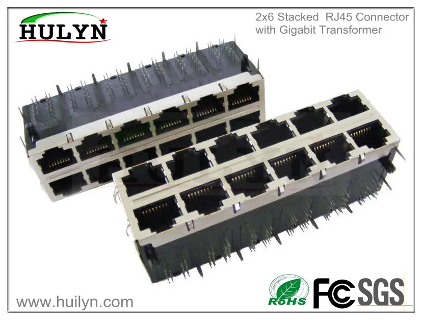 RJ45-socket-2X6-Stacked-RJ45-Connector-with-1000Base-T-Transformer-and ...