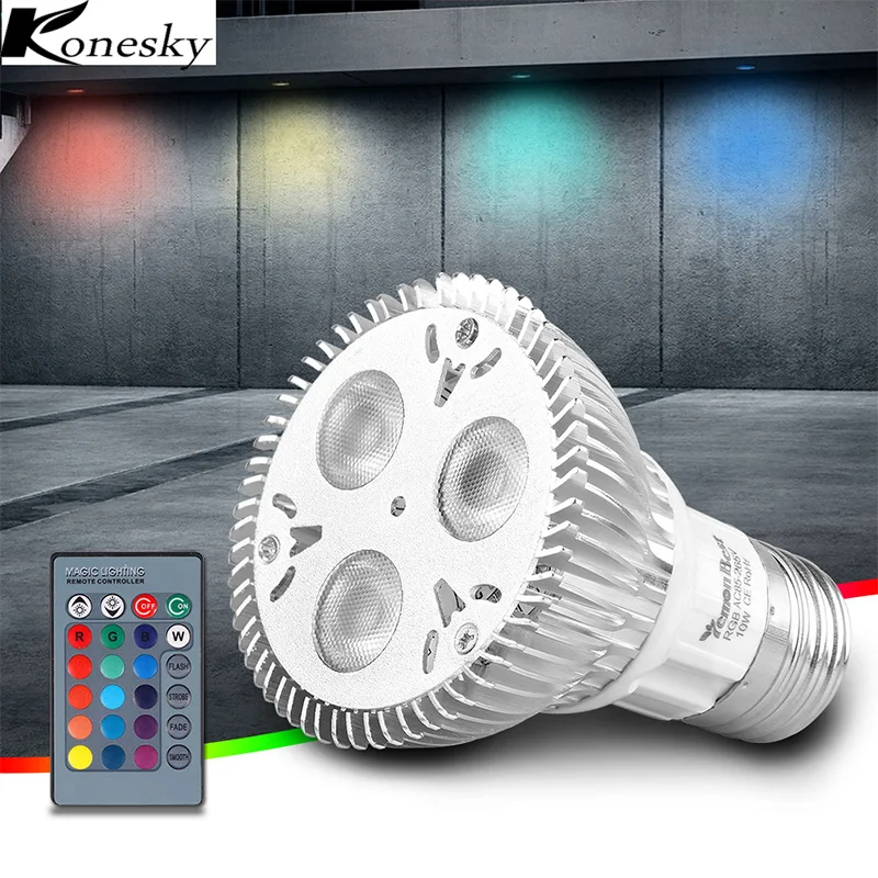 Konesky 10W PAR20 E27 RGB LED Bulb Stage Lamp Light 16 Colors Remote ...
