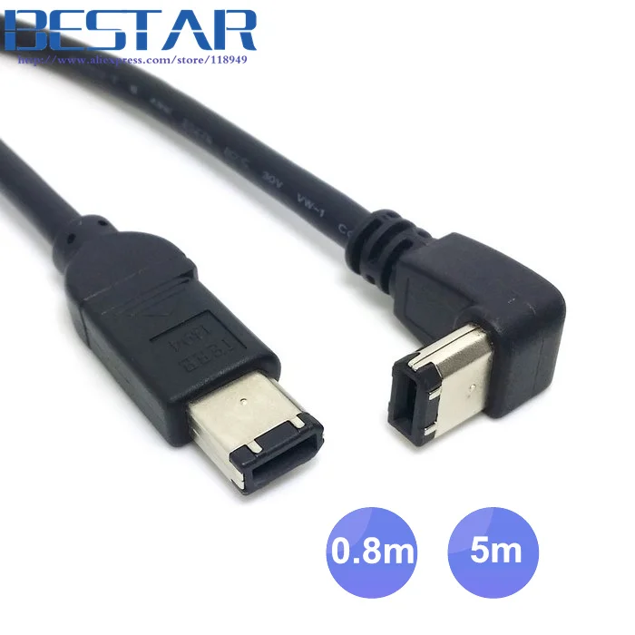 IEEE 1394 IEEE1394 6Pin Male Straight to 6Pin Male Right Angled 90 ...