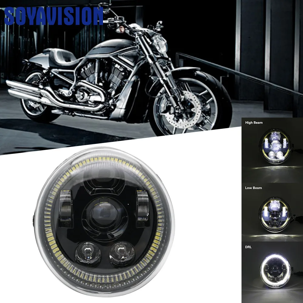 DOT VRSC/V ROD LED Headlight With DRL Halo Ring Vrod Headlight Oval for ...