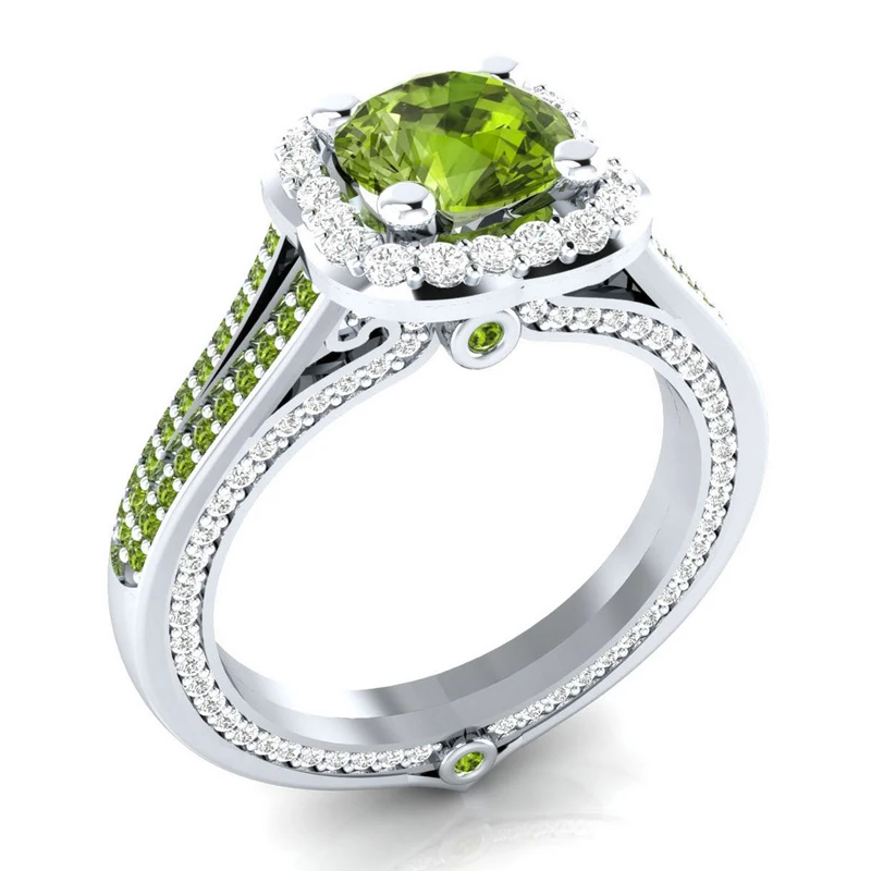 Explosive Ring Luxury Fashion Ladies Green Blue White Zircon Silver ...