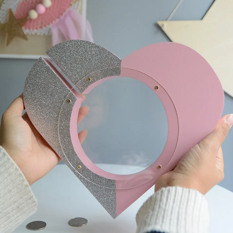 Girl love heart cute pink powder money penny box living room decoration ...