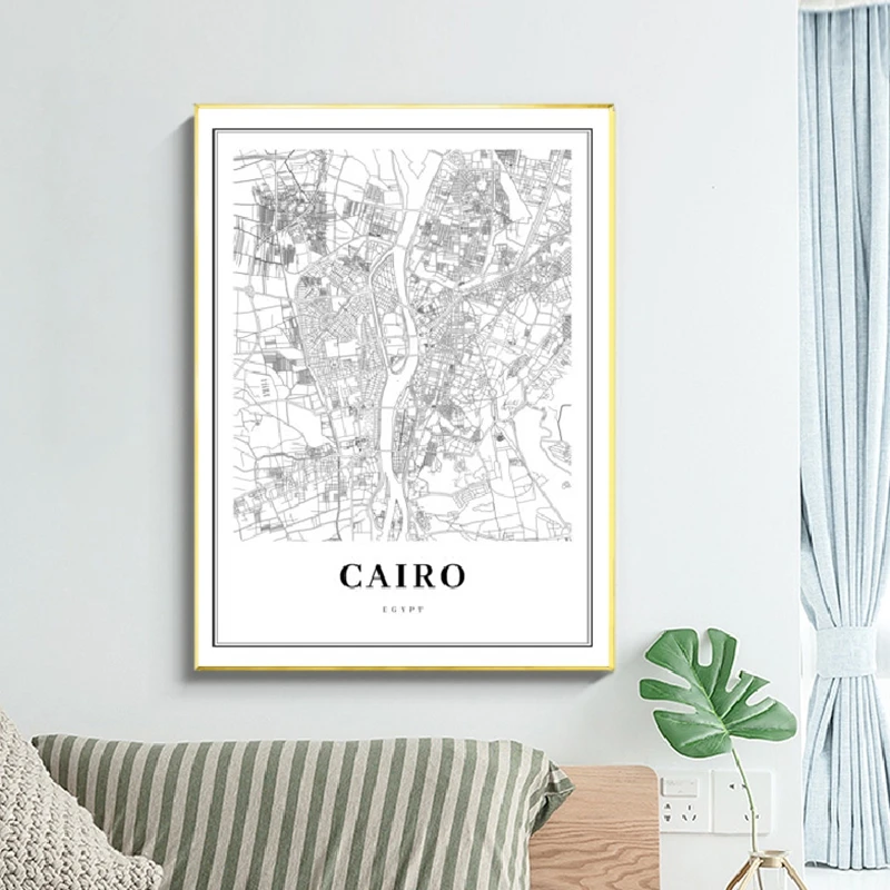 Cairo Egypt Map Wall Art Canvas Painting Modern Minimalist Posters and ...