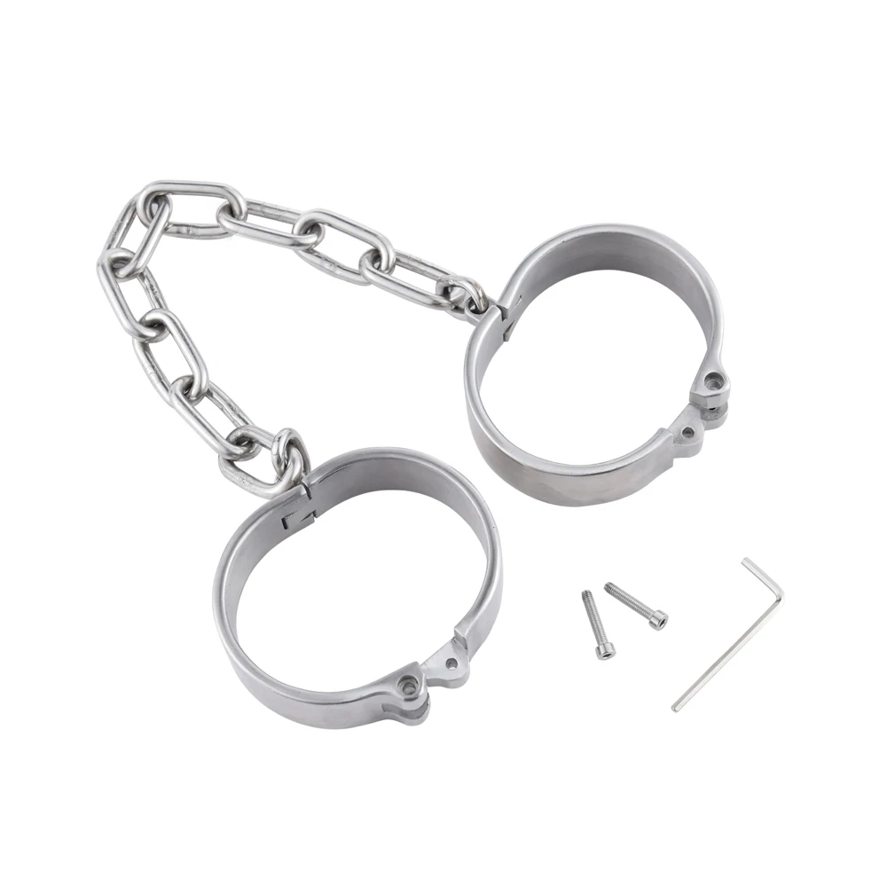 New 3cm High Stainless Steel Oval Fetter Anklet Cuffs Shackles W Chain