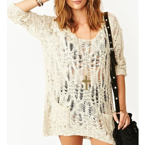 Tooou Crochet Beach Cover Up Sexy Long Sleeved Bathing Suit Cover Ups