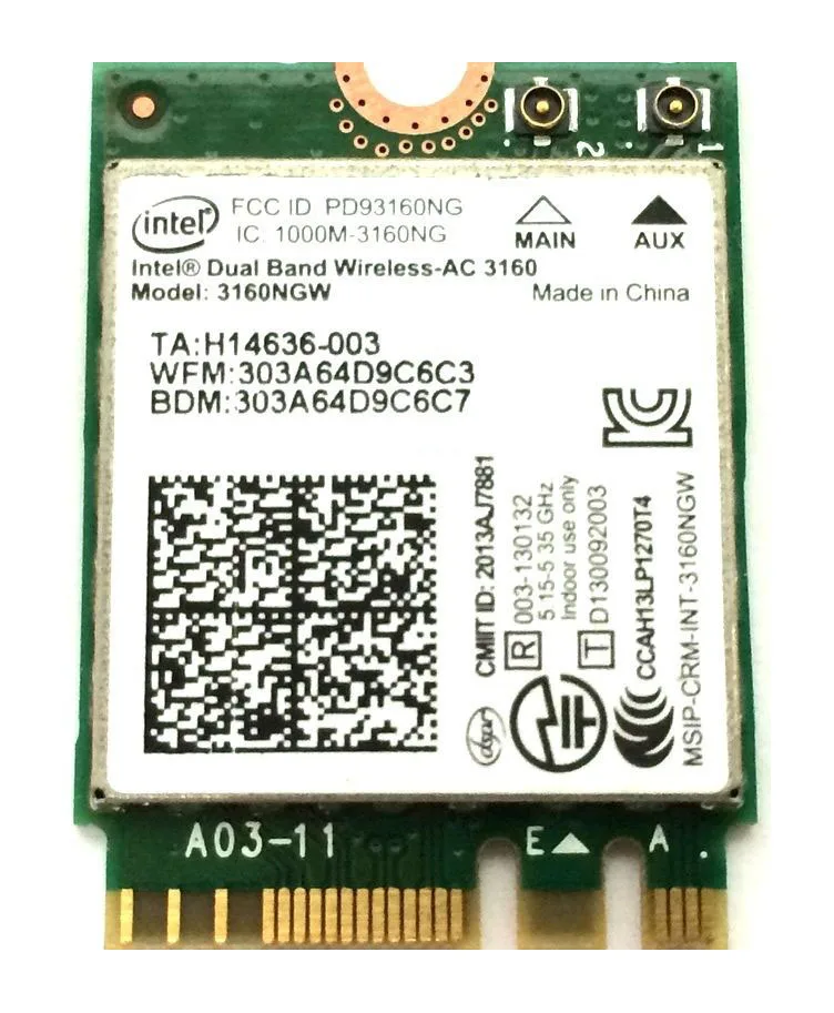 Intel dual band wireless ac 3165ngw ac3165 ngff pcieワイヤレスwlan + bt無線lan ...