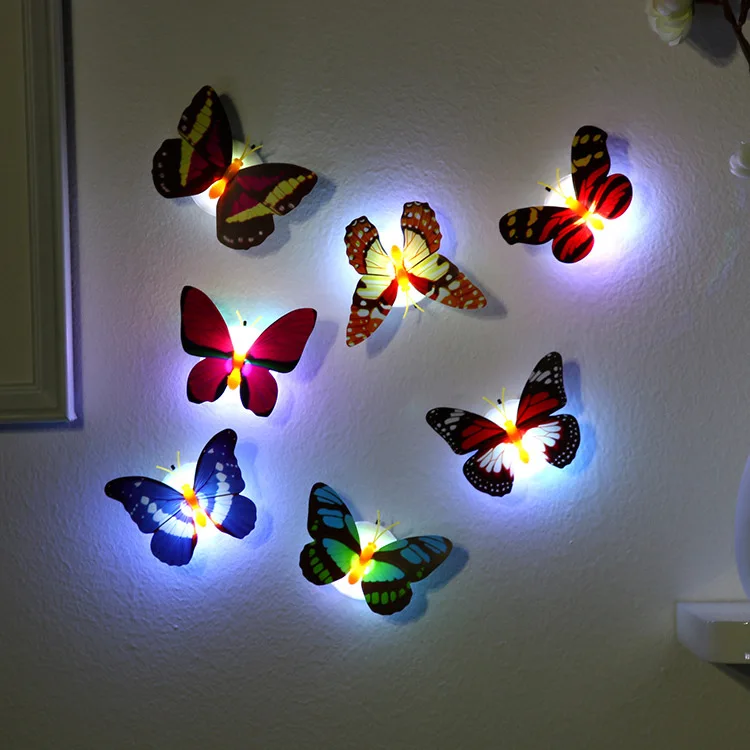 Colorful butterfly small night lamp paste LED decorative wall lamp ...