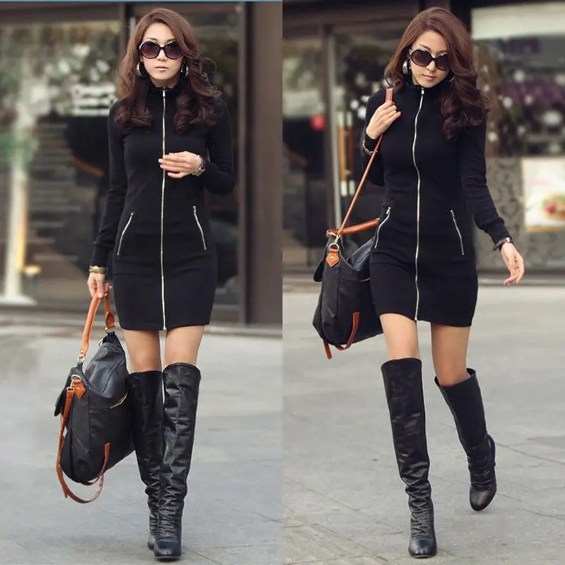 2015 Women Autumn Winter Dress Sexy Casual Slim Long Sleeve Bodycon Knitted Sweater Knitwear