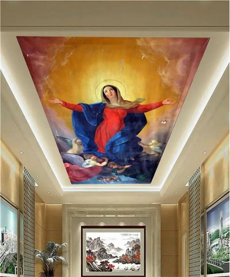 3d Photo Wallpaper Ceiling Living Room Mural Angel Maria European Style ...