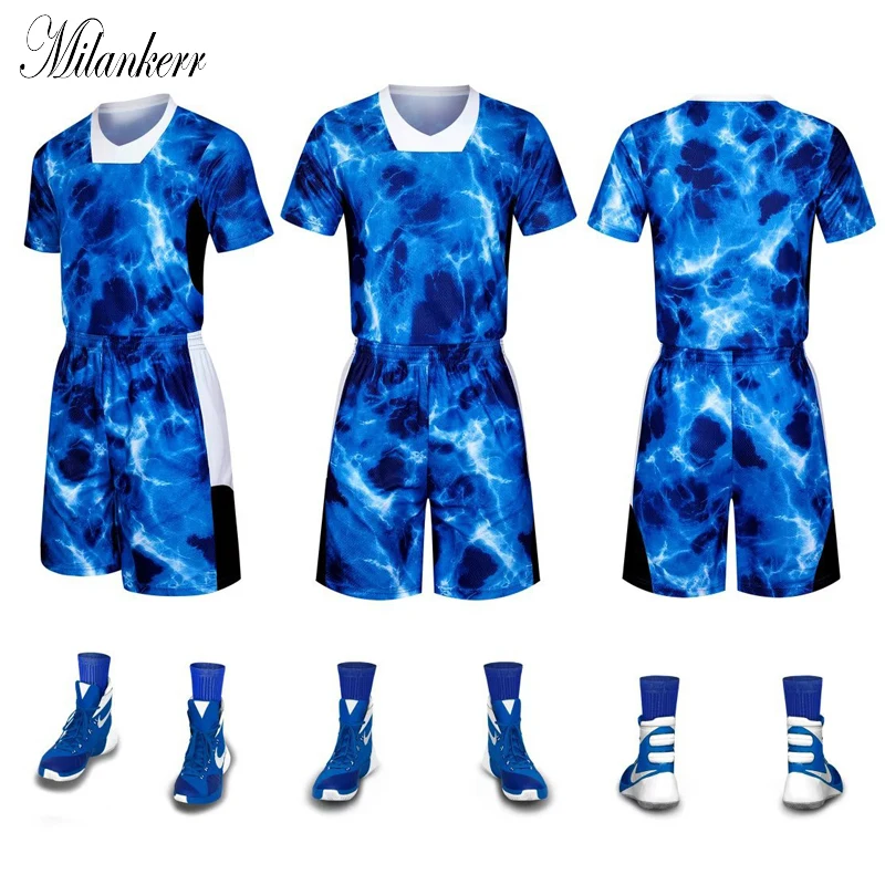 Short Sleeve Basketball Jersey Sets Men Printed Training Kit Adults ...