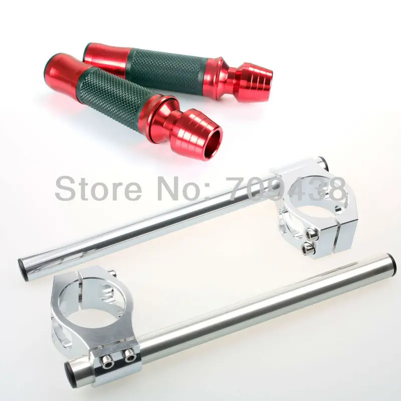 50MM Universal CNC Clip On Ons Handlebars Handle Bar + Handgrips For ...