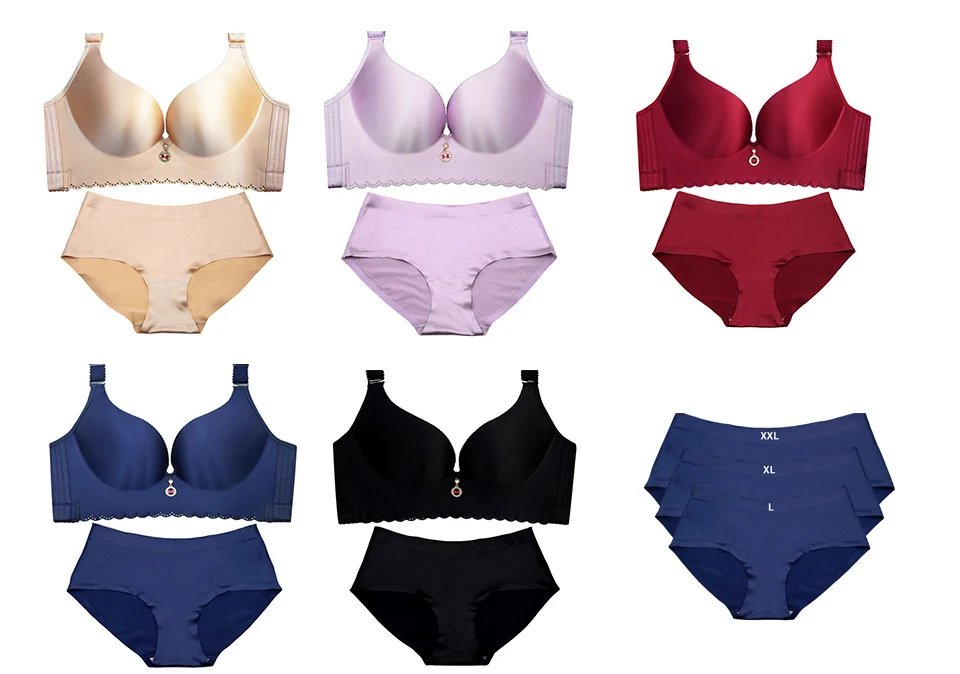 Plus Size Bra Set Wire Free Unlined C D DD Cup Bra / Briefs Set 40 42 ...