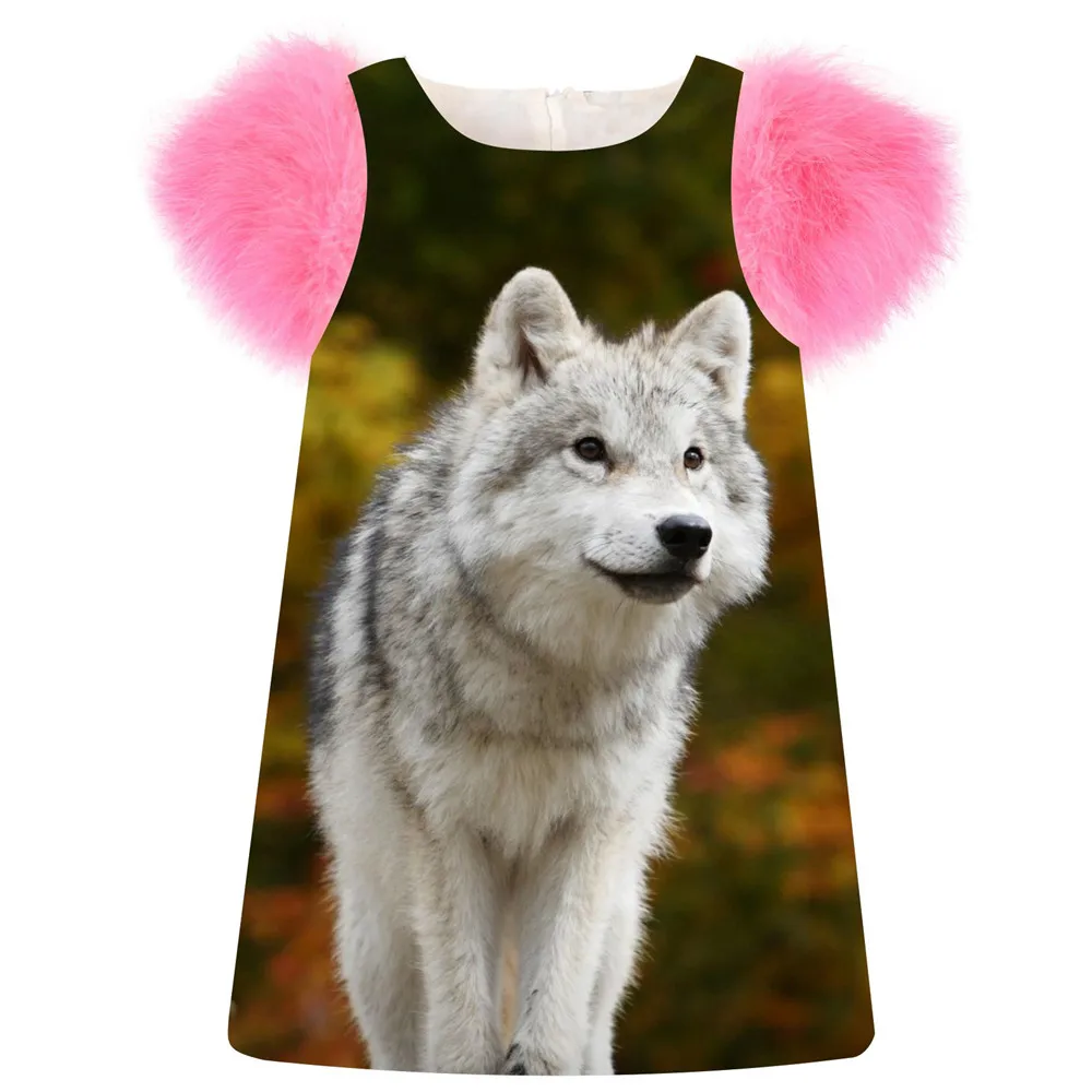 Kids Dresses Girls Dress Toddler fashion Spring/Autumn faux fur sleeve ...