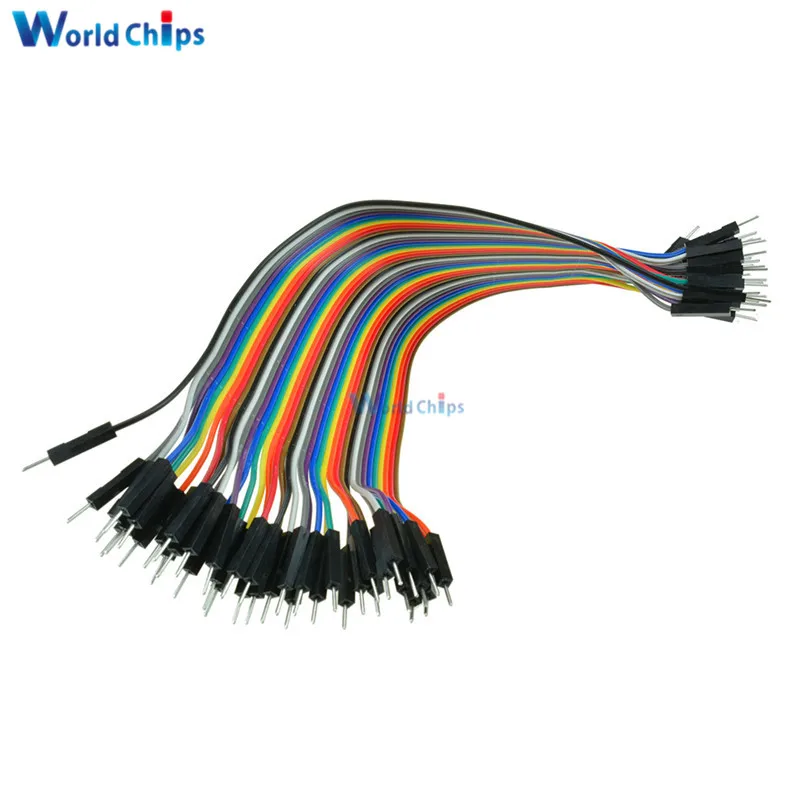 40pcs 20cm 2.54mm 1p-1p Pin Male to Male Color Breadboard Cable Jump ...