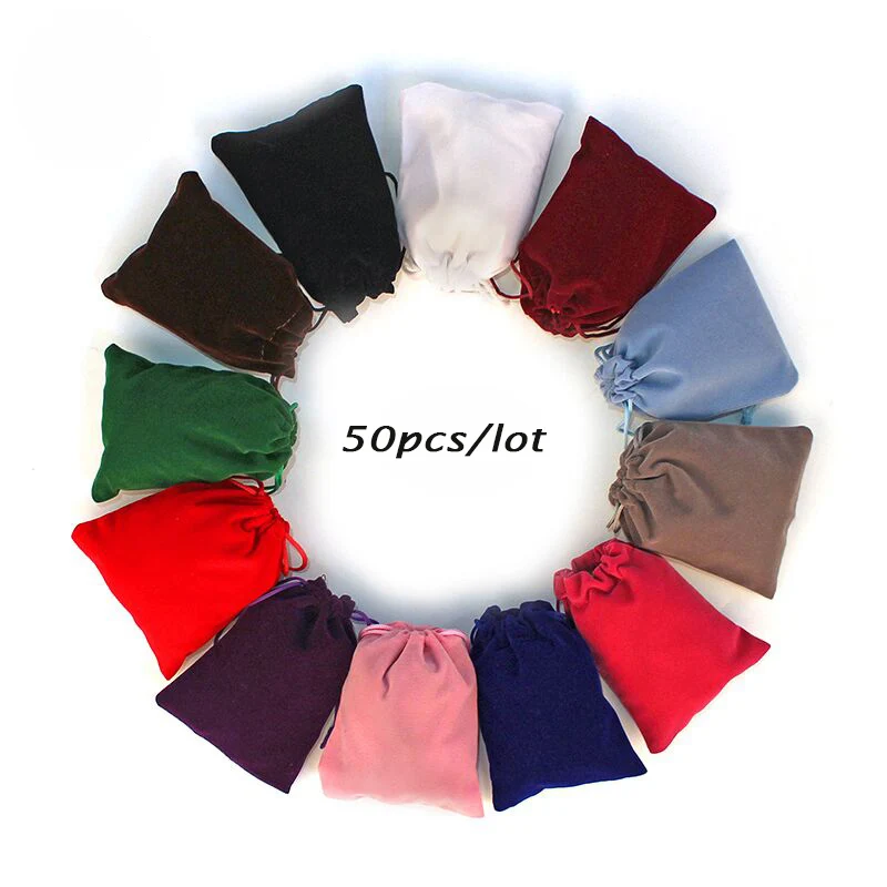 50Pcs/lot 5x7cm 7x9cm 8x10cm 9x12cm Coloful Velvet bag Jewelry Packing ...