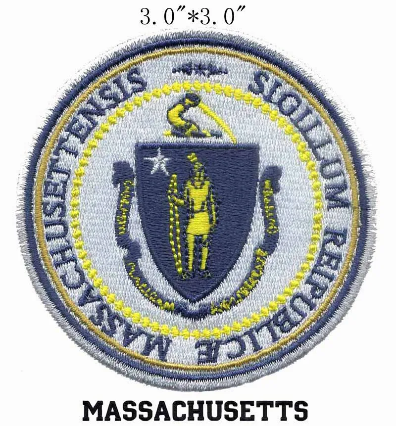 Massachusetts State Seal patch 3" wide shipping/silk ribbon/ shield in ...
