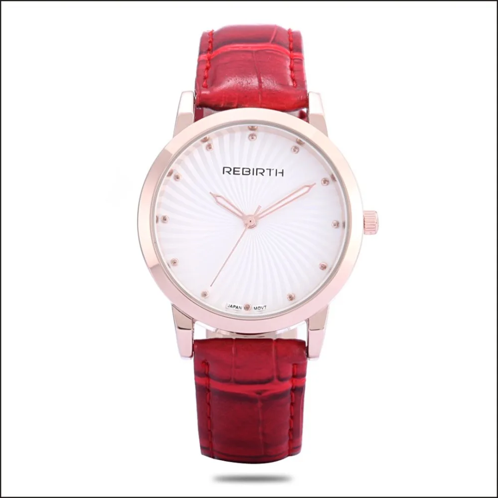 REBIRTH Women's Watches Rose Gold Luxury Wrist Watches Leather Strap ...
